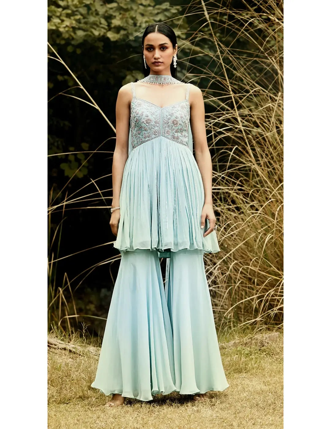 Aqua Embroidered Sharara Set – Elegant Indian Wear in Singapore ...